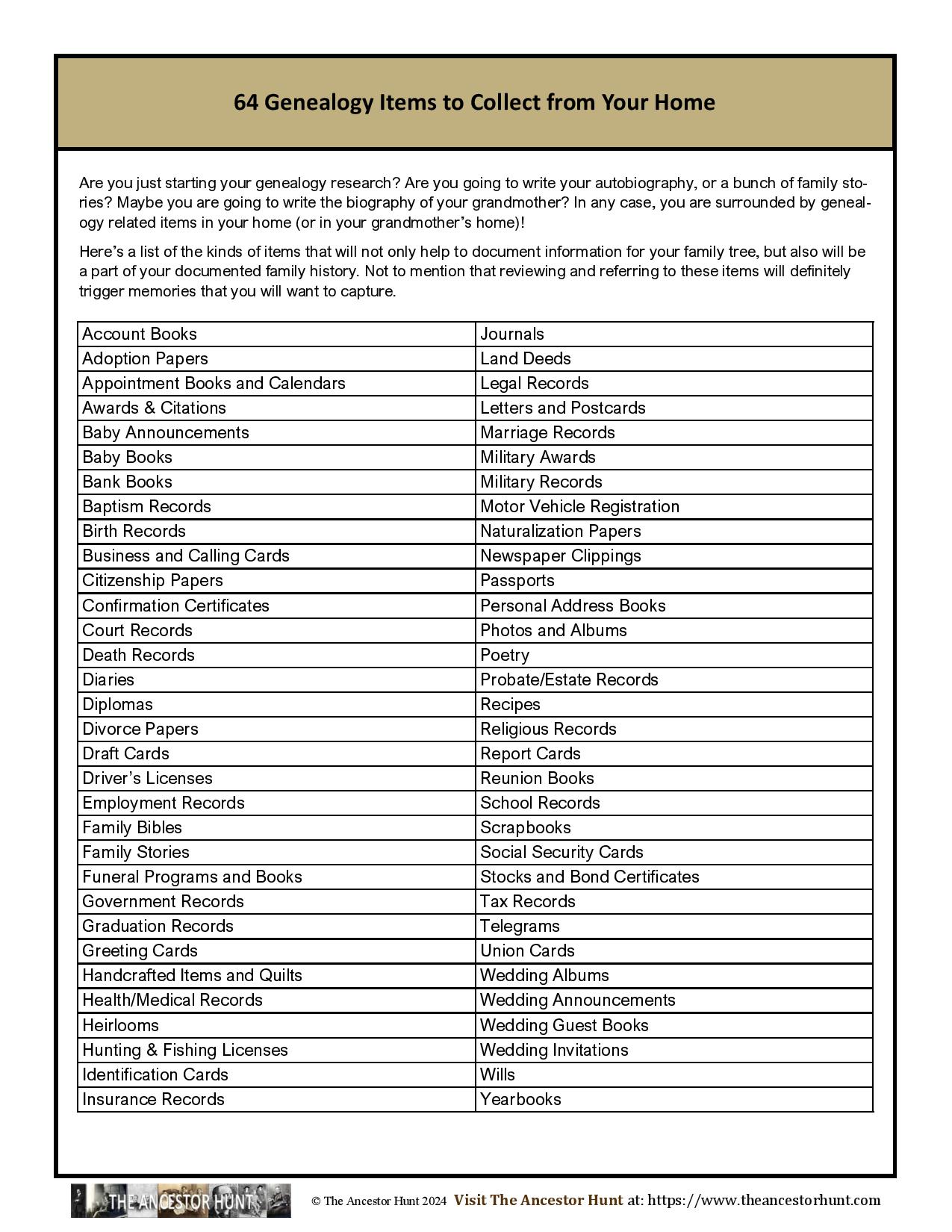 64 Genealogy Items to Collect from Your Home - The Ancestor Hunt