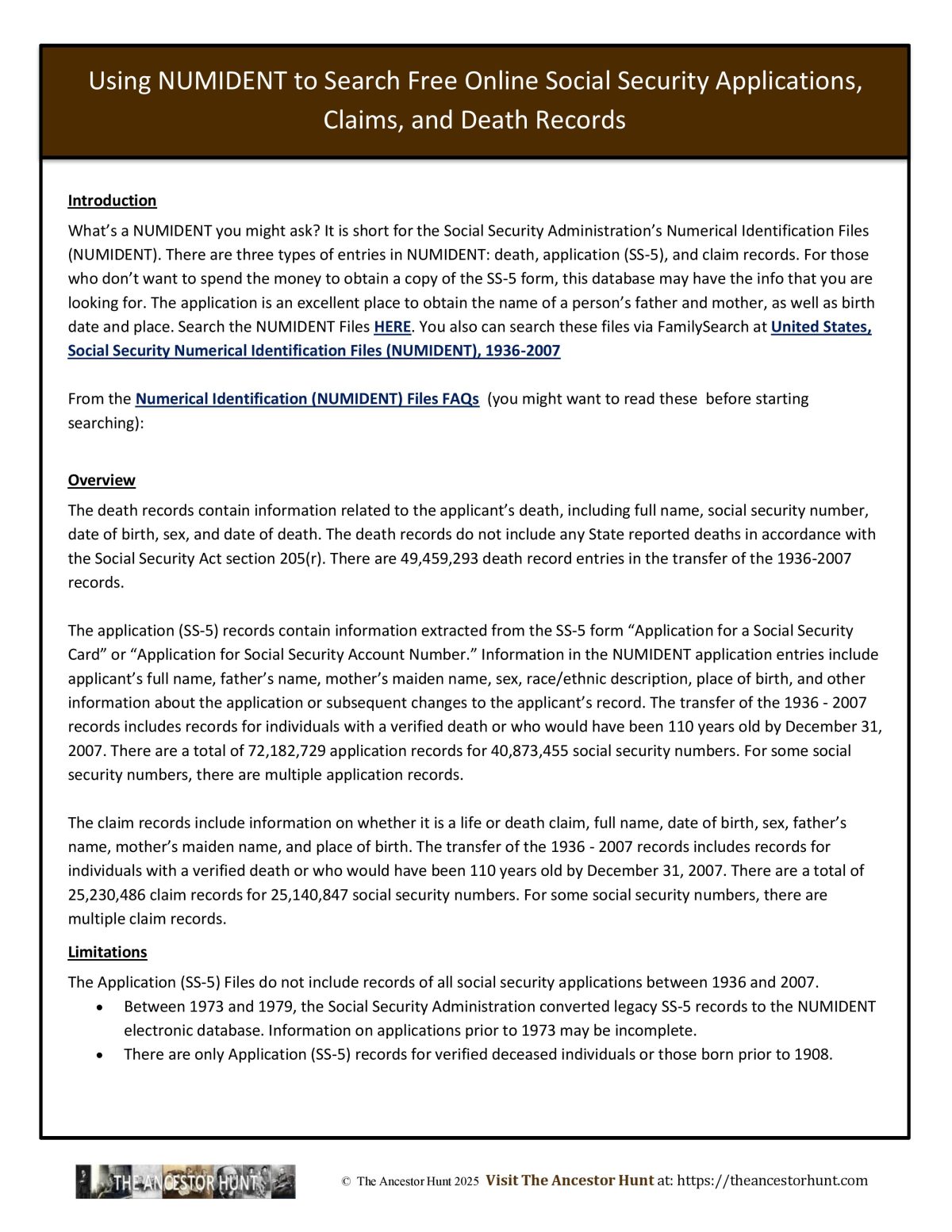 Using NUMIDENT to Search Free Online Social Security Applications ...