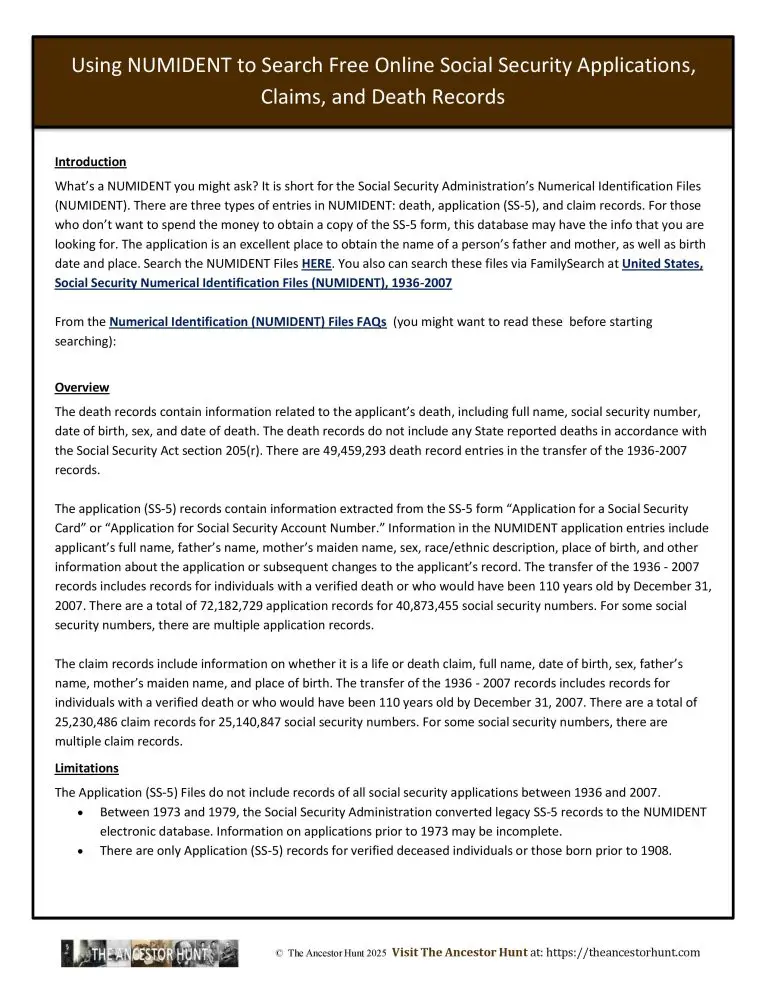 Using NUMIDENT to Search Free Online Social Security Applications ...