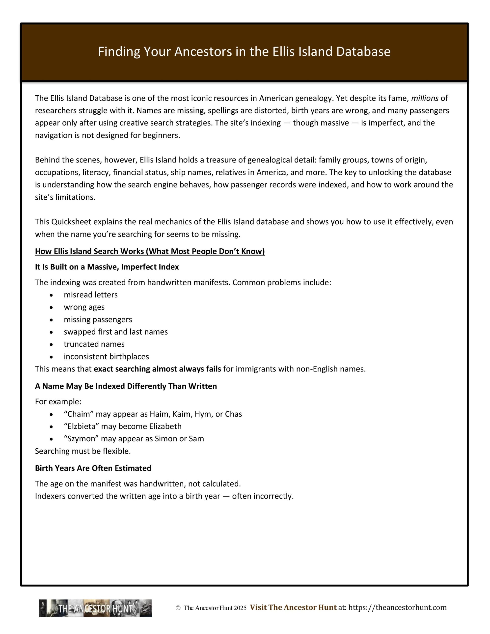 Finding Your Ancestors in the Ellis Island Database - The Ancestor Hunt