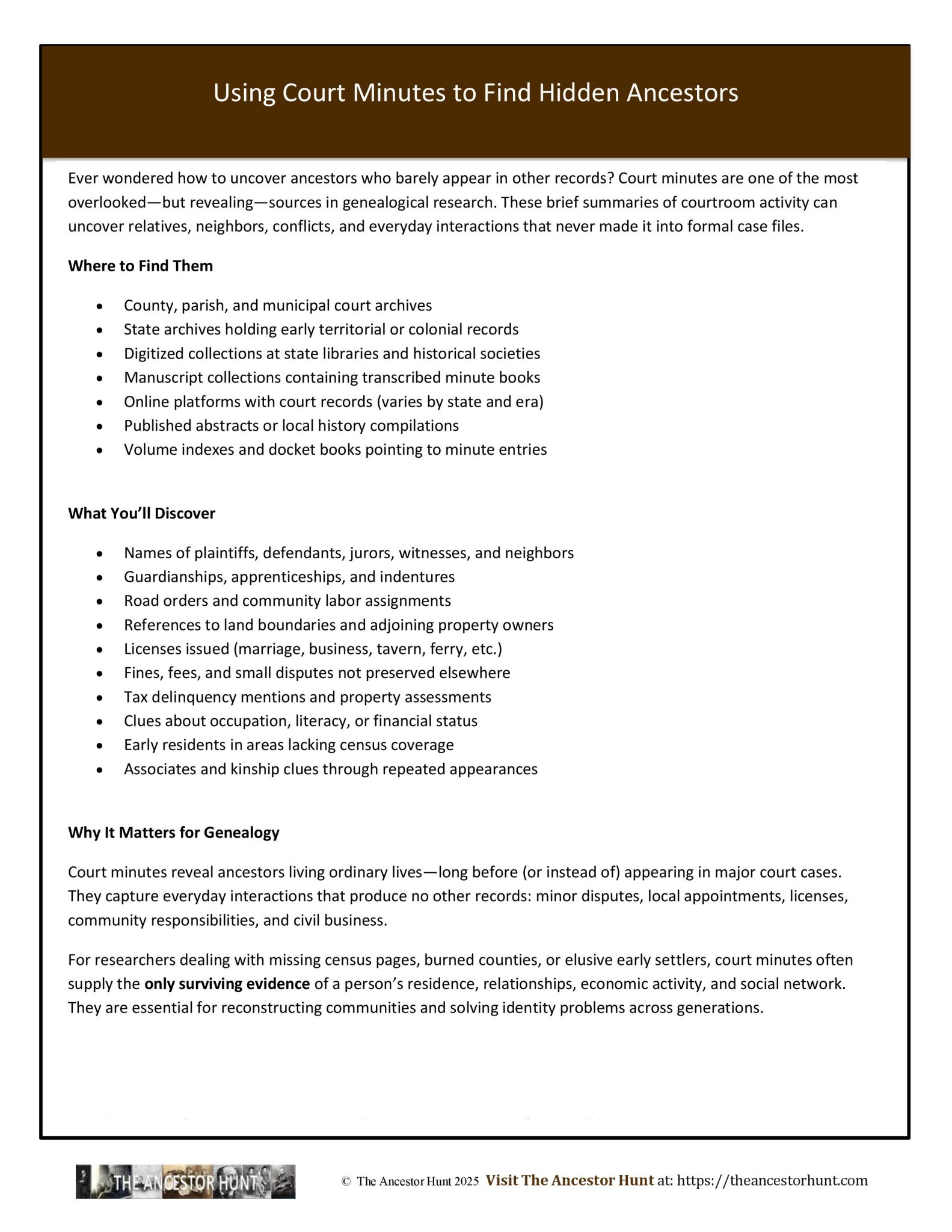 Using Court Minutes to Find Hidden Ancestors - The Ancestor Hunt