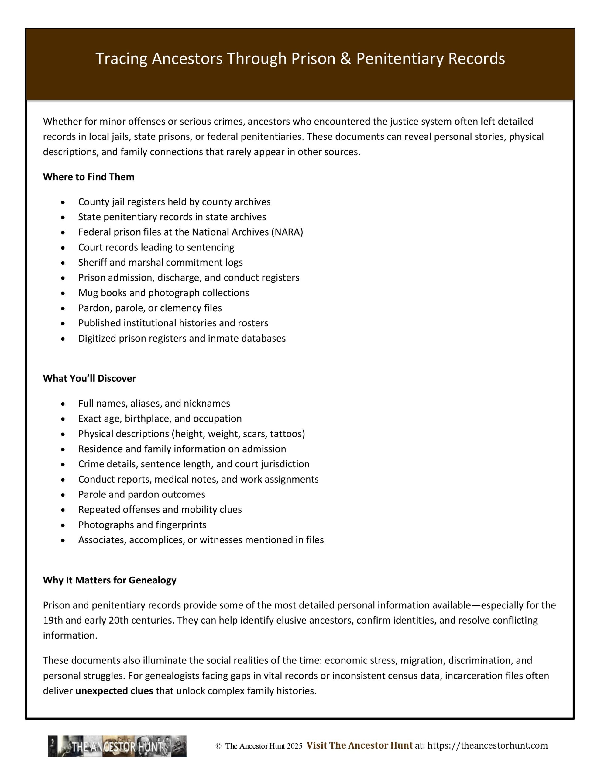 Tracing Ancestors Through Prison & Penitentiary Records - The Ancestor Hunt