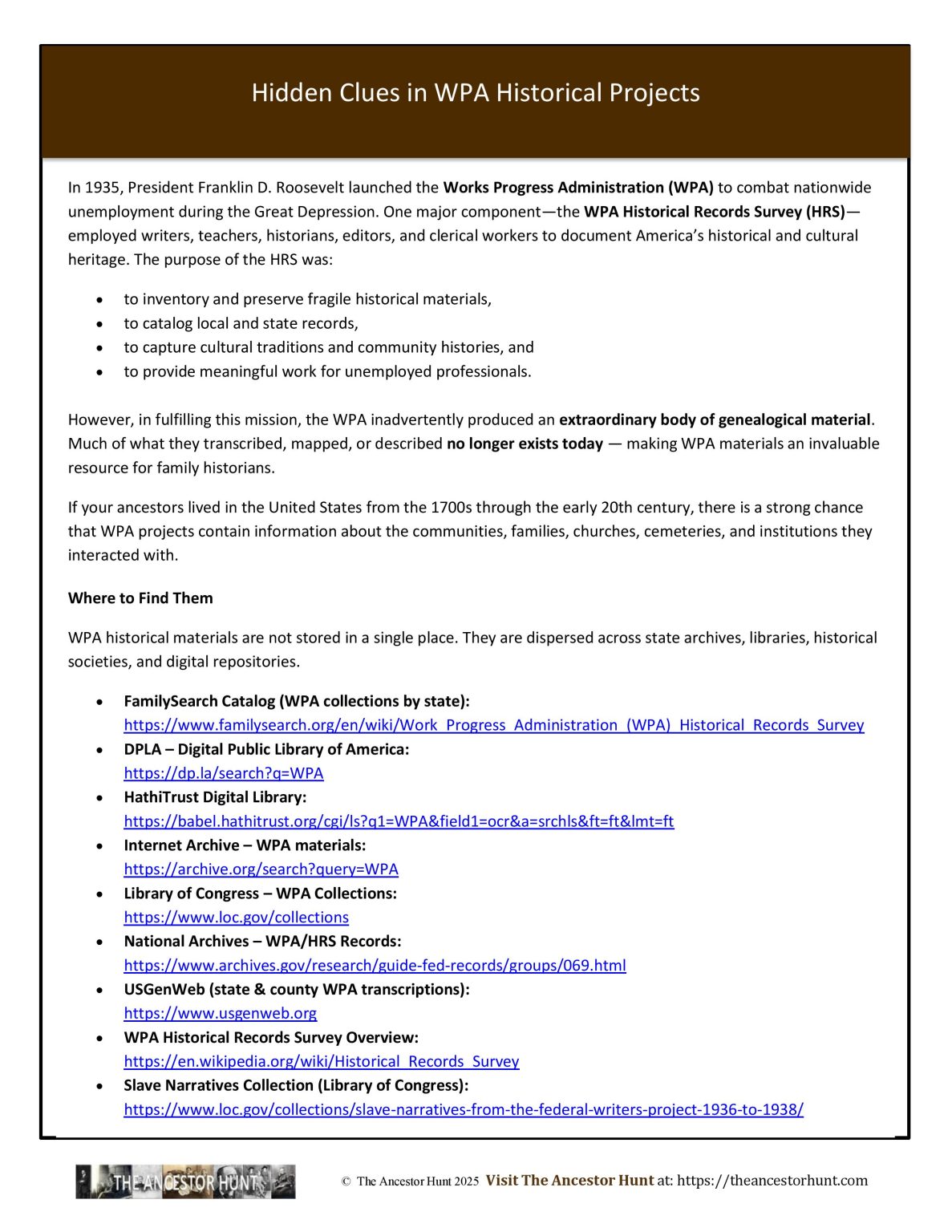 Hidden Clues in WPA Historical Projects - The Ancestor Hunt