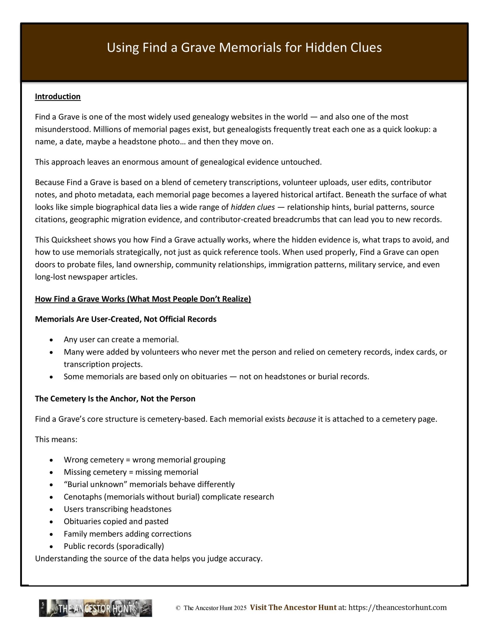 Using Find a Grave Memorials for Hidden Clues - The Ancestor Hunt