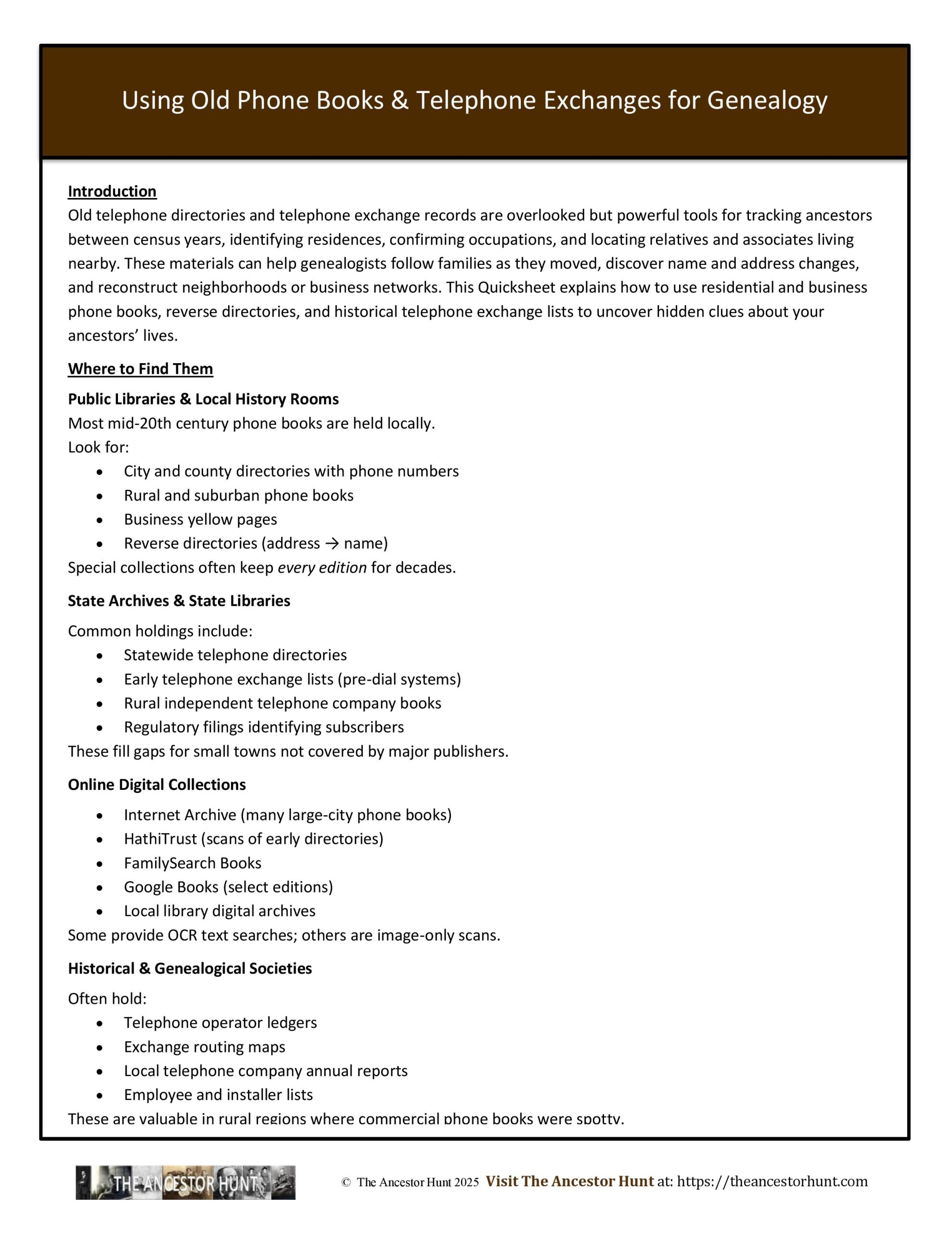 Using Old Phone Books & Telephone Exchanges for Genealogy - The Ancestor Hunt