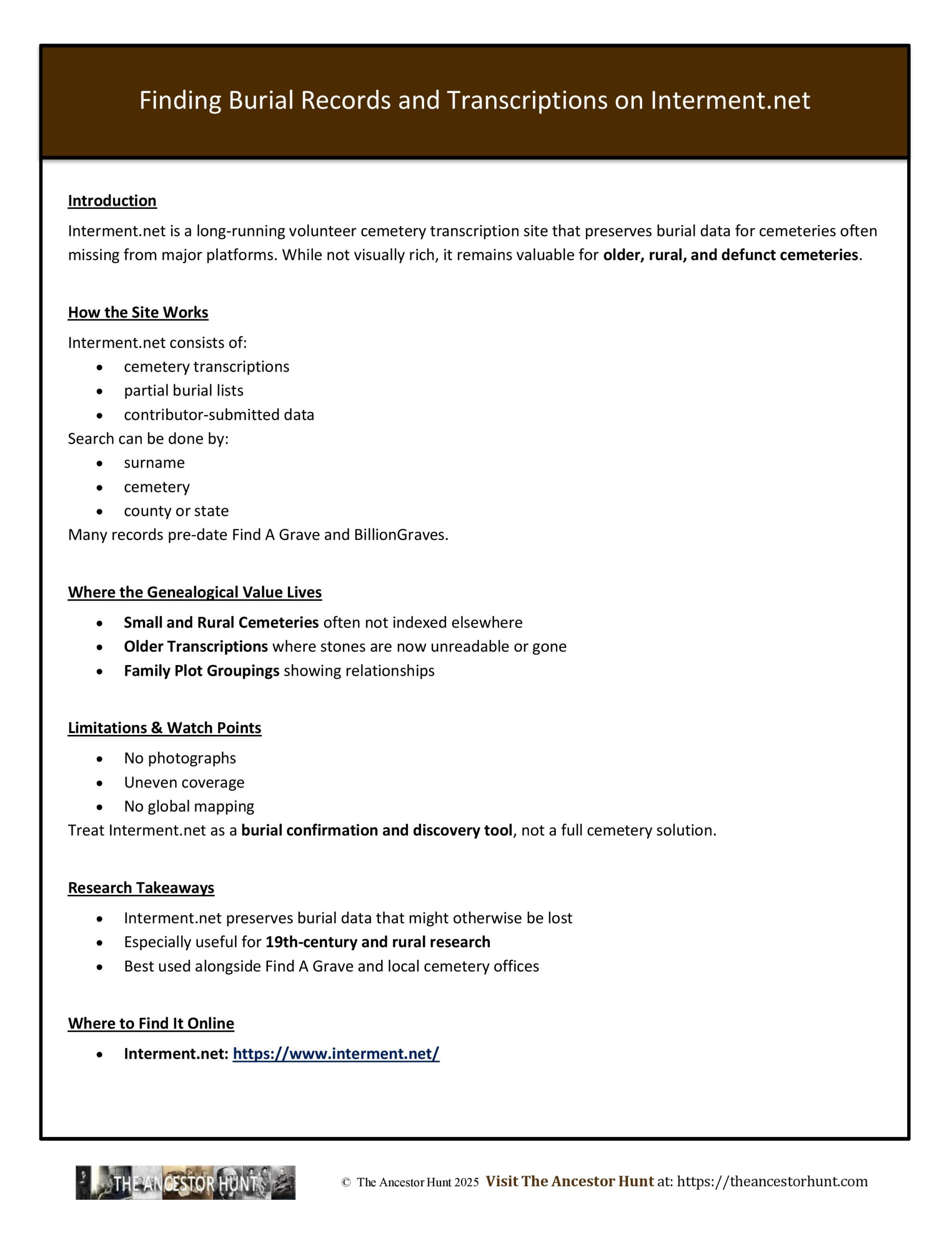 Finding Burial Records and Transcriptions on Interment.net - The ...