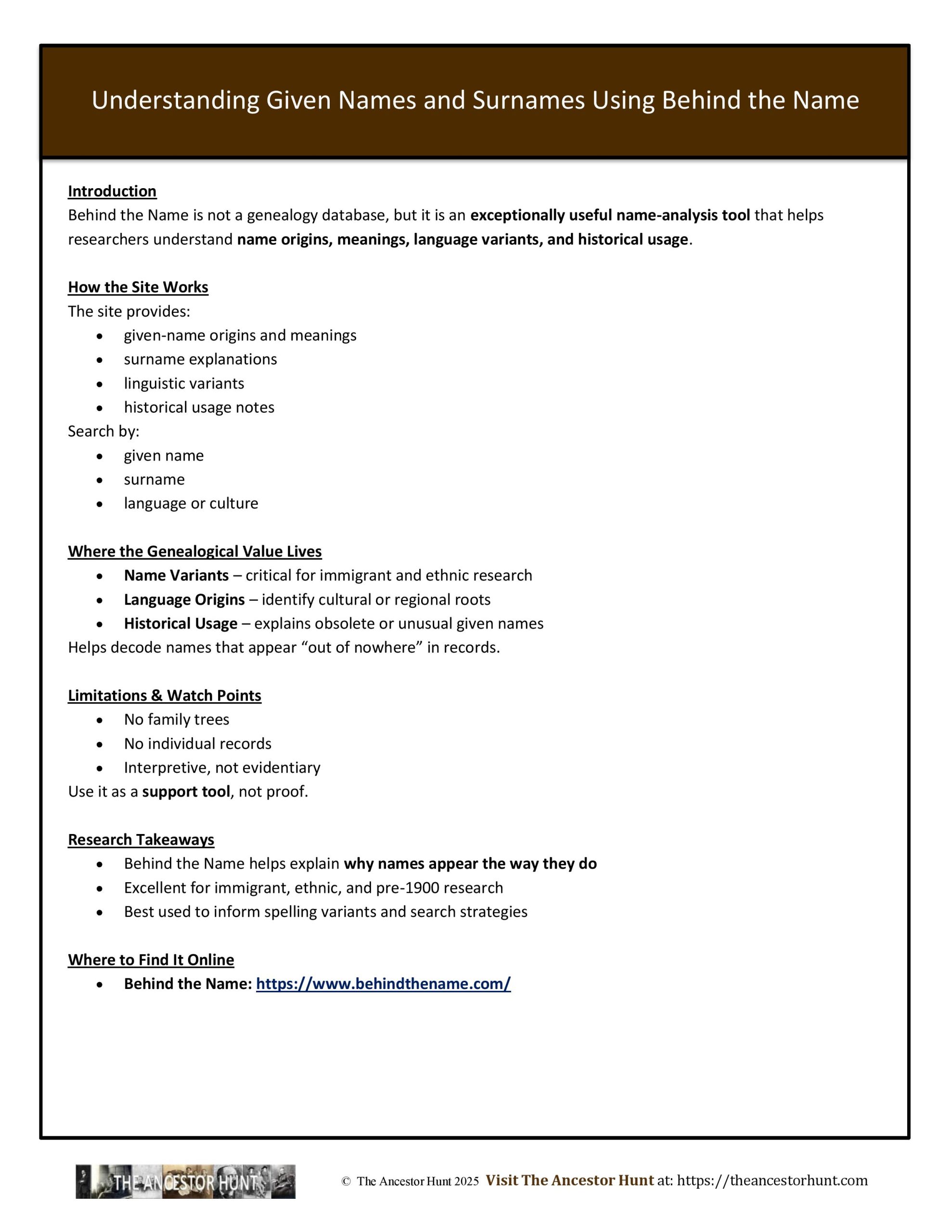 Understanding Given Names and Surnames Using Behind the Name - The ...