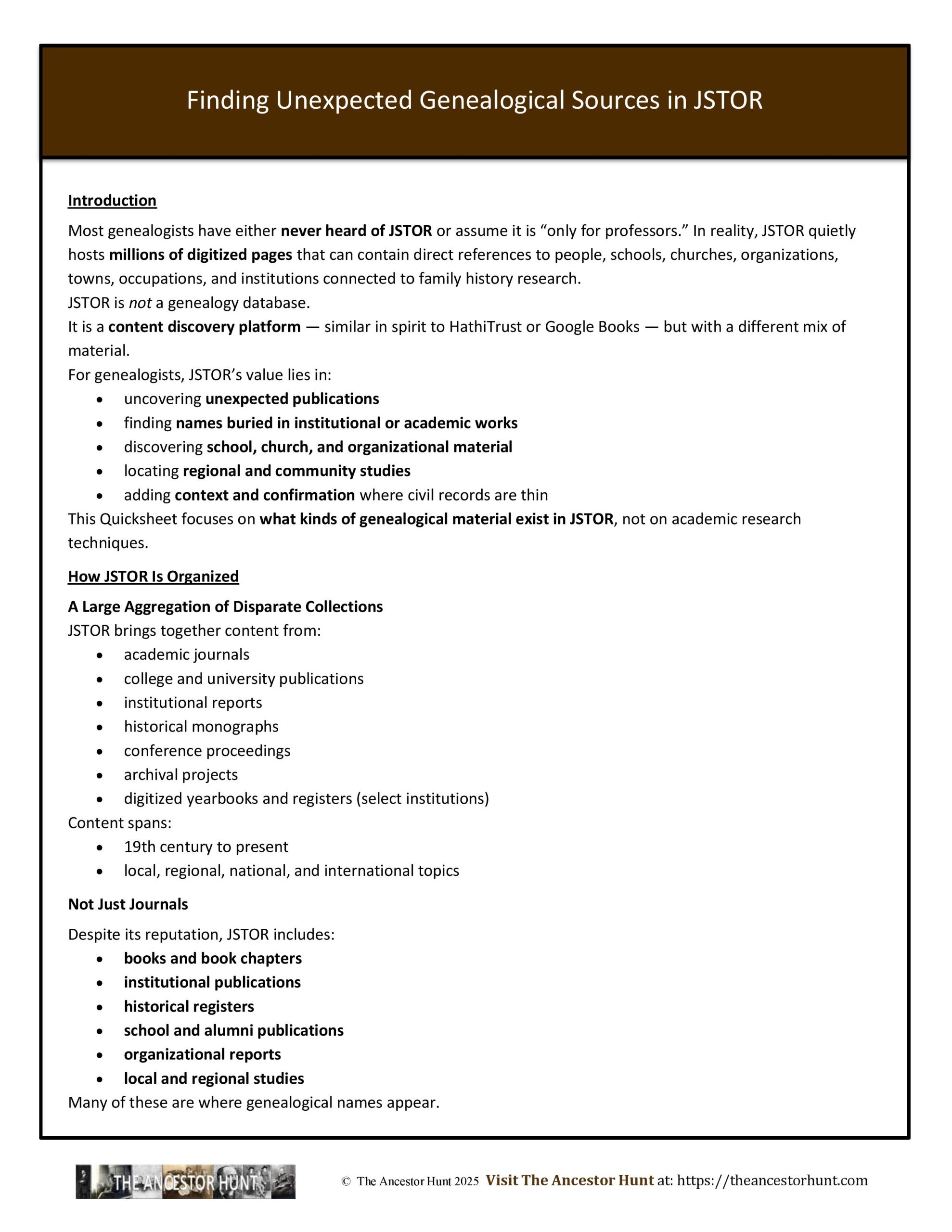 Finding Unexpected Genealogical Sources in JSTOR - The Ancestor Hunt